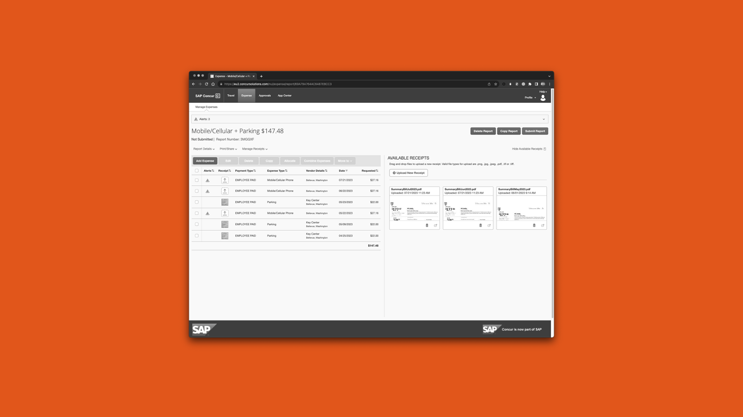 Available Receipts Panel on Report Page - SAP Concur Community