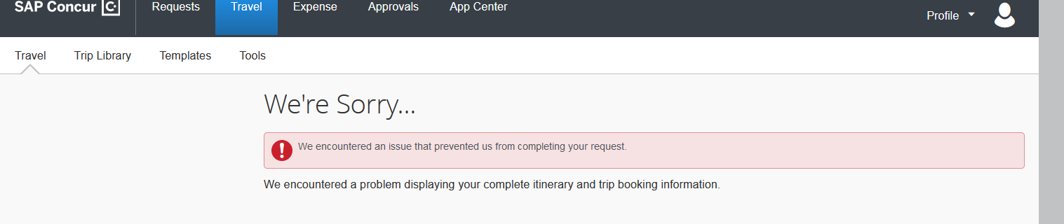 Error message when trying to submit travel request... - SAP Concur Community