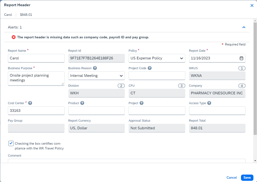 Solved Error Message Report Header Is Missing Company Co Sap
