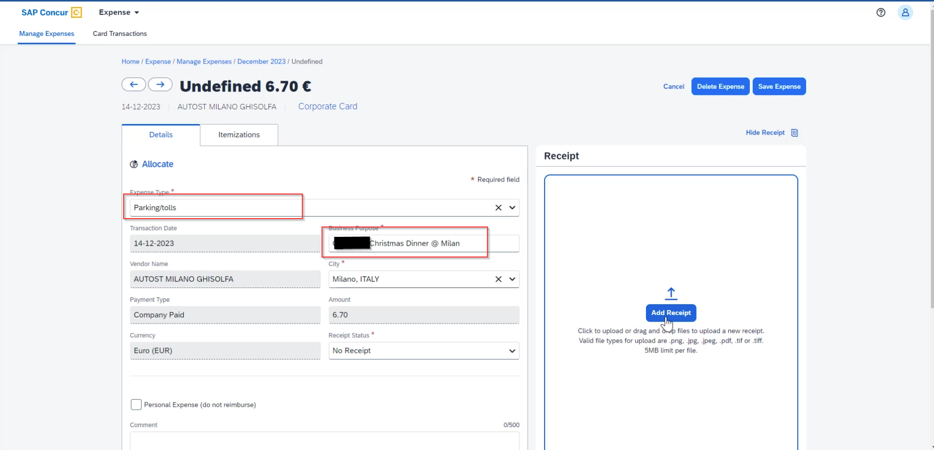 Expense Type And Business Purpose Reset When Addin Sap Concur Community