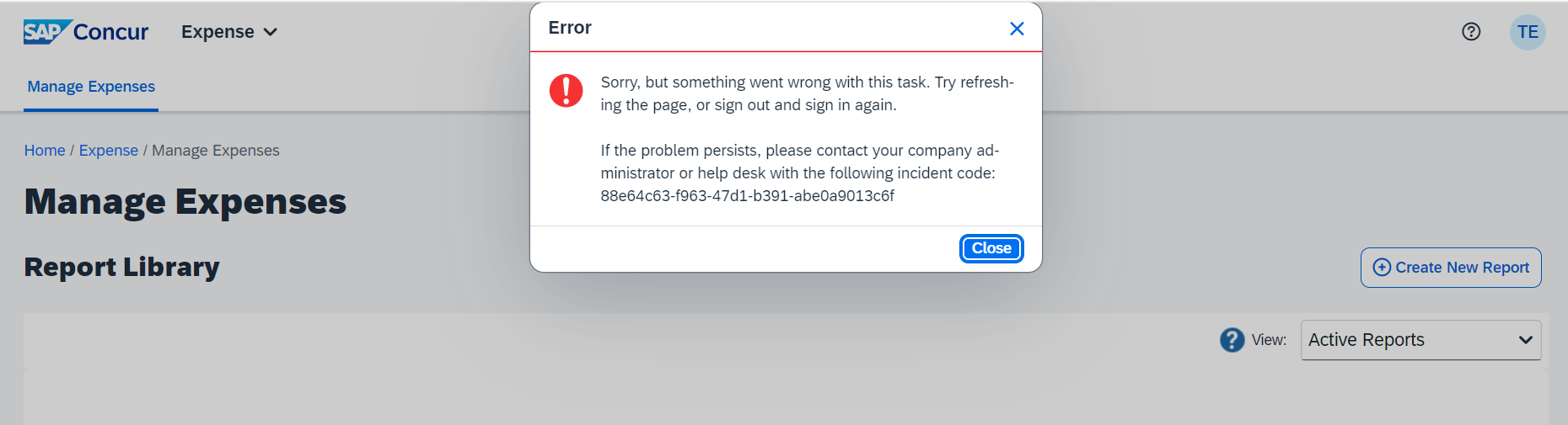 Error While Creating A New Report Sap Concur Community