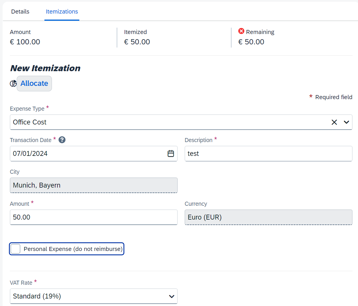 Multiple VAT coding on the same receipt - Allocati... - SAP Concur ...