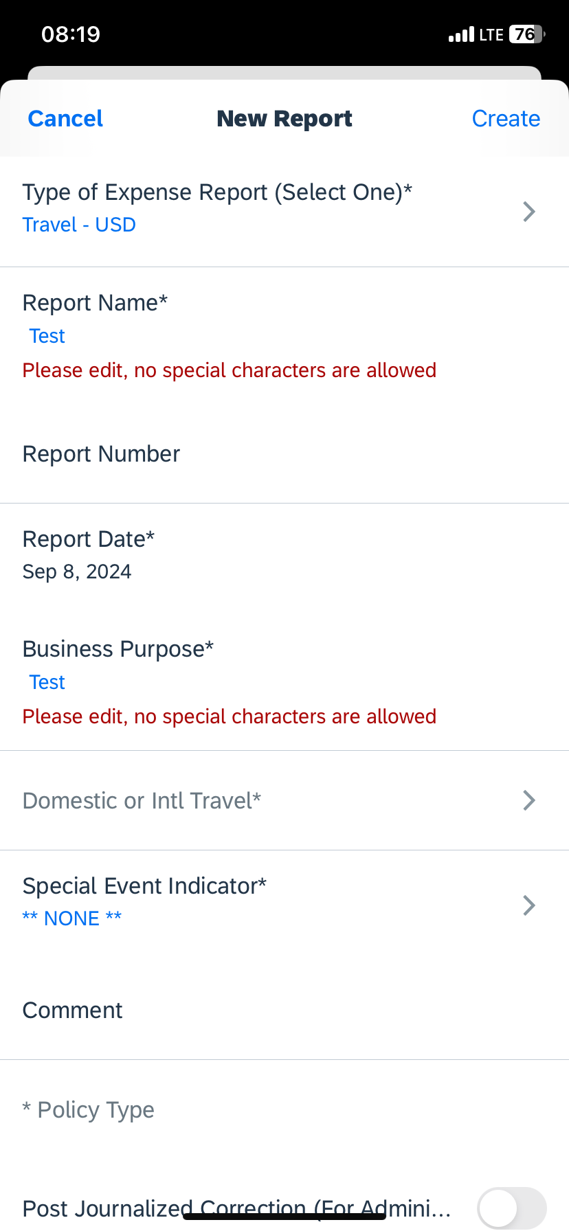 Cannot Create New Report In Mobile App Ios Sap Concur Community