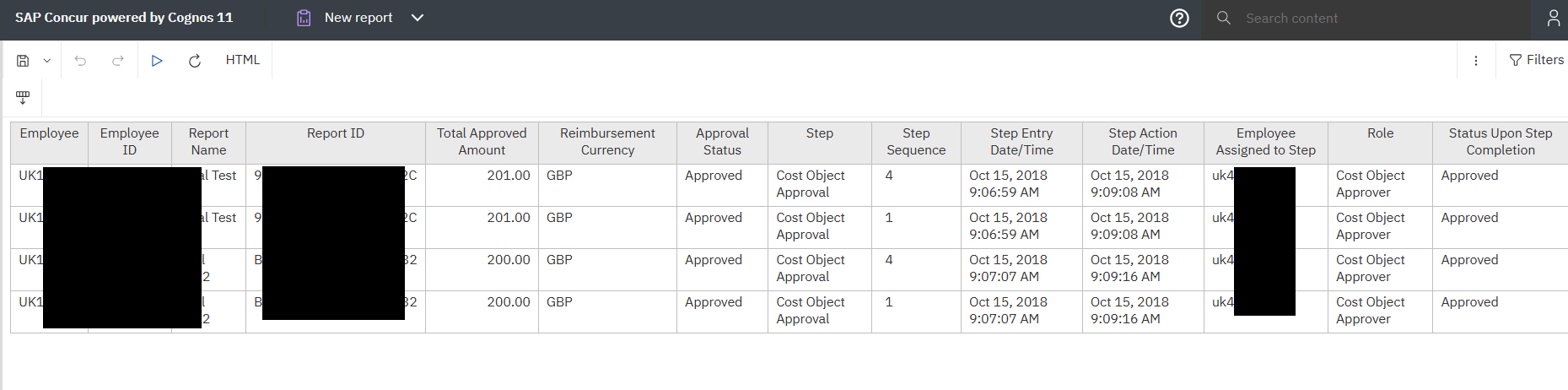 Intelligence: issues building a report to show app... - SAP Concur ...