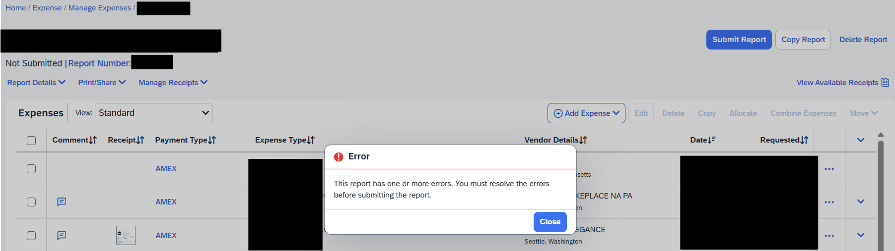 This report has one or more errors - SAP Concur Community