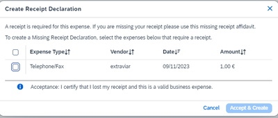 Missing Receipt Declaration Help - SAP Concur Community