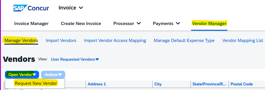 Solved: Manually creating a vendor - SAP Concur Community