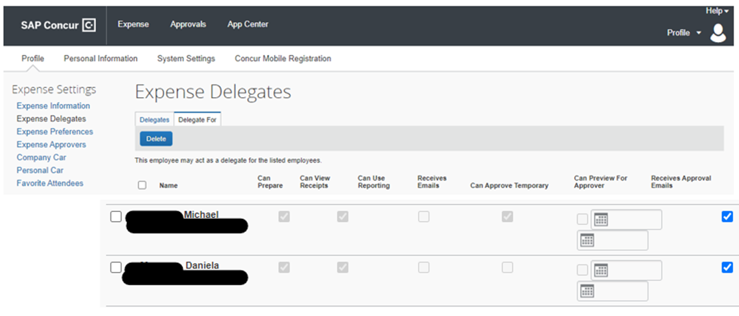 Question On Delegate Entries Sap Concur Community