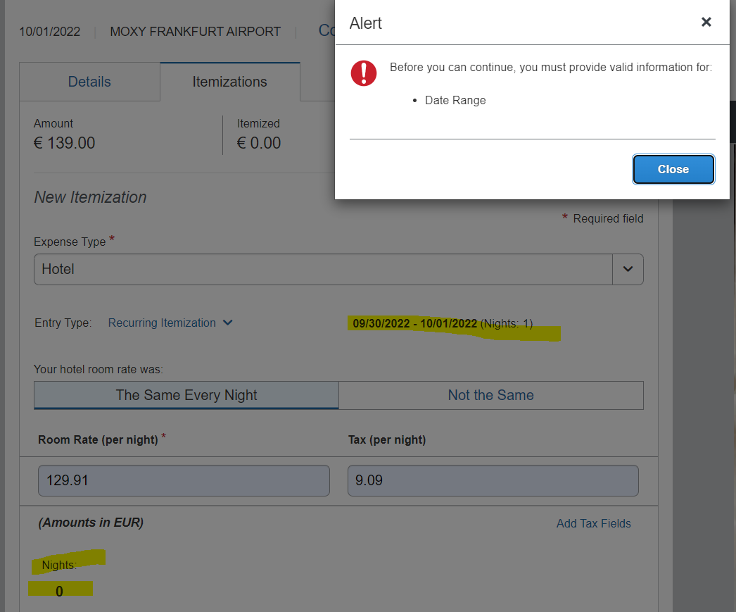 Solved Hotel Expense Itemization Error Sap Concur Community